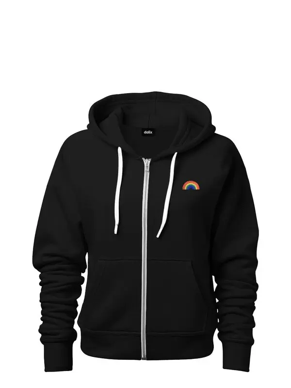 DALIX Rainbow Embroidered Full Zip Hoodie - Black