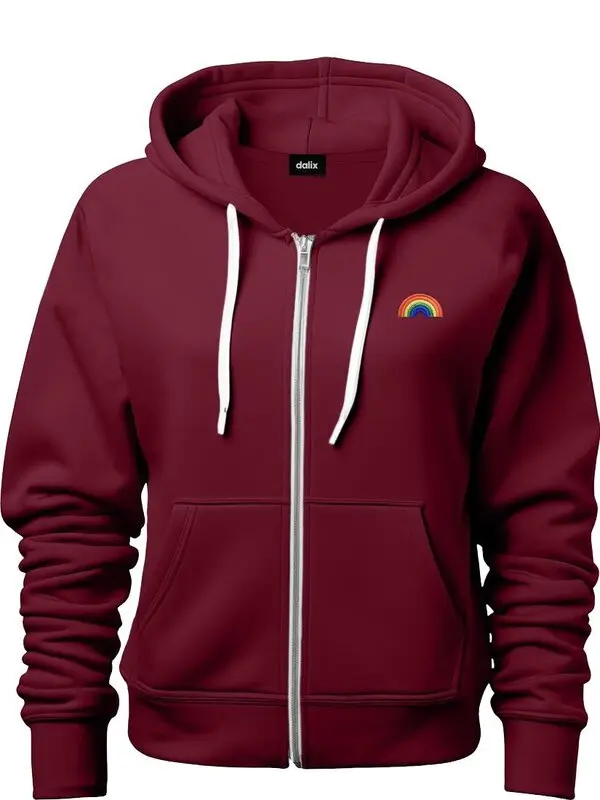 DALIX Rainbow Embroidered Full Zip Hoodie - Maroon