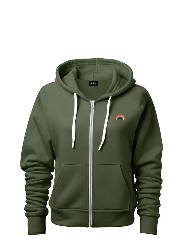 DALIX Rainbow Zip Hoodie - Military Green