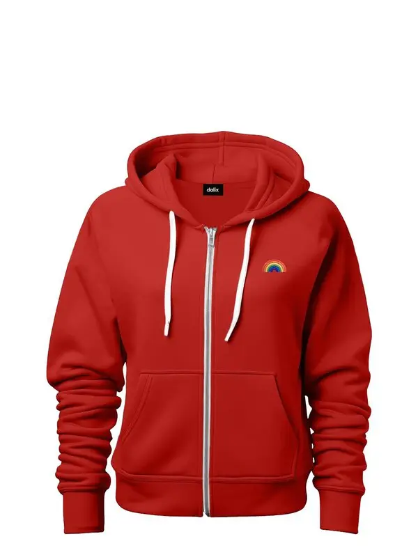 DALIX Rainbow Embroidered Full Zip Hoodie - Red