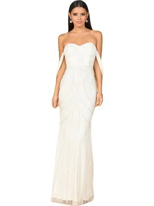 LARA NEW YORK Beaded Gown With Cape Effect - Ivory