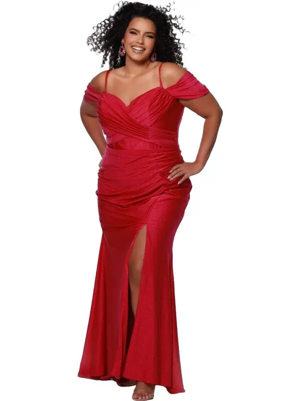 SYDNEY'S CLOSET Sweetheart Neckline Drape Sleeve Gown - Magenta