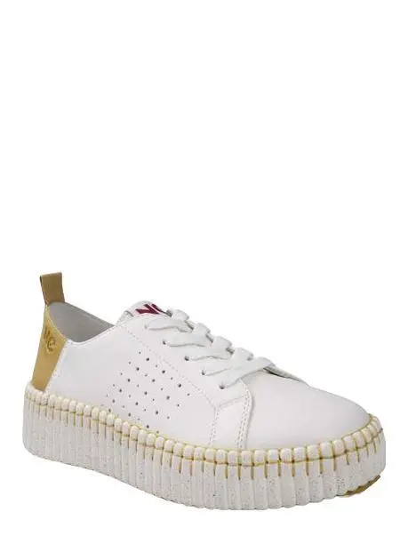 NATIONAL COMFORT Leather Platform Sneakers - White/ Mustard Leather