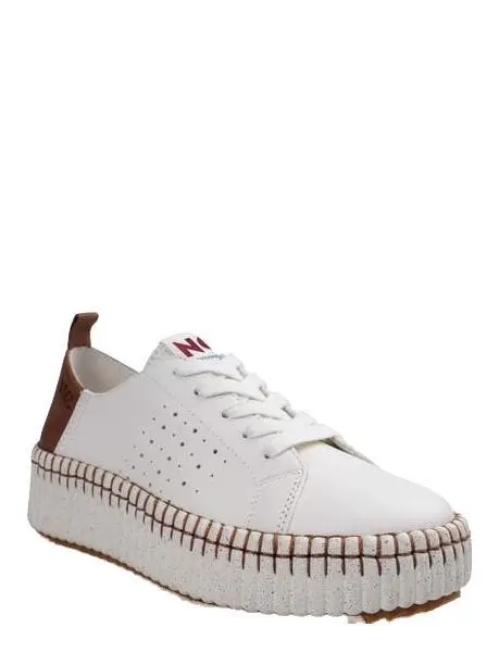NATIONAL COMFORT Leather Platform Sneakers - White/ Tan Leather