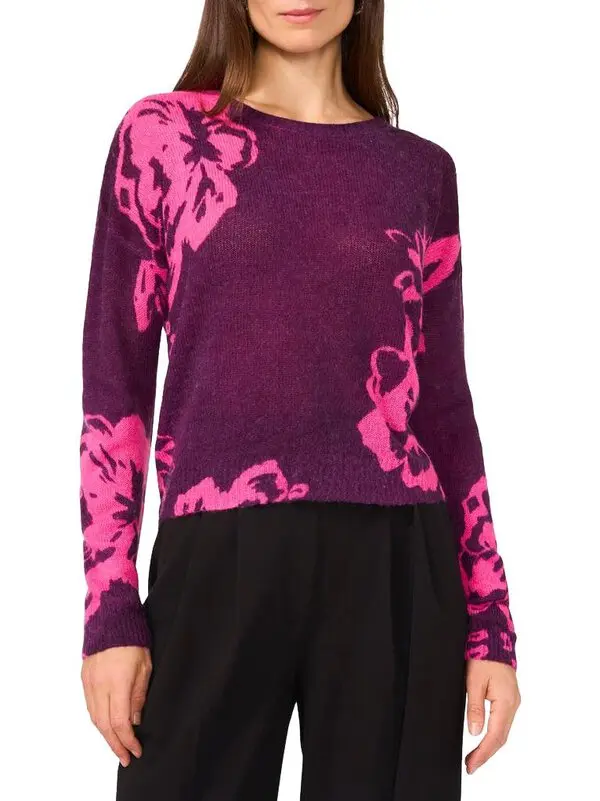 Vince Camuto Floral Crewneck Sweater - Pickled Beet
