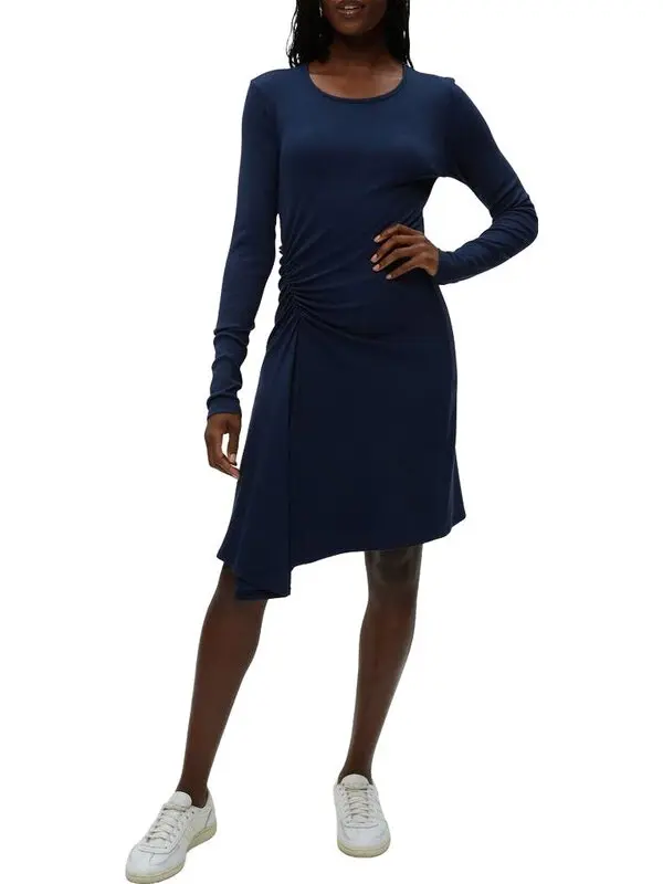 Michael Stars Marina Side Ruched Long Sleeve Dress - Nocturnal