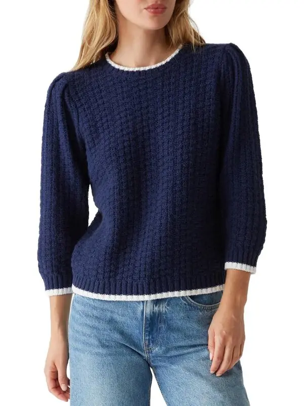 Michael Stars Leonora Tipped Puff Sleeve Cotton Blend Sweater - Nocturnal