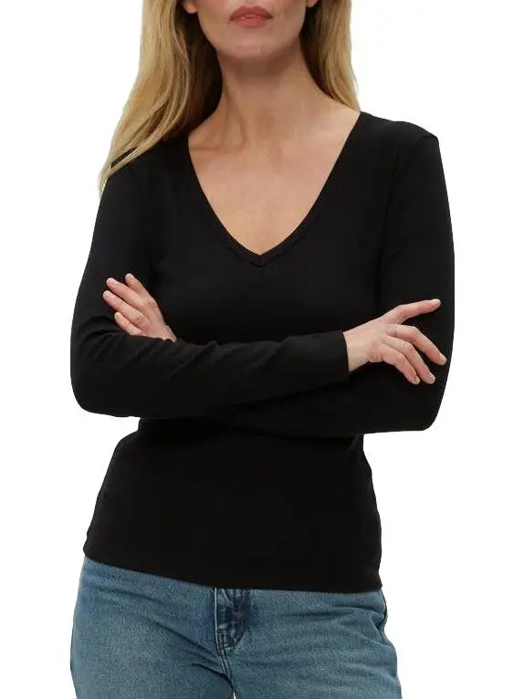 Michael Stars Remi V-neck Rib Top - Black