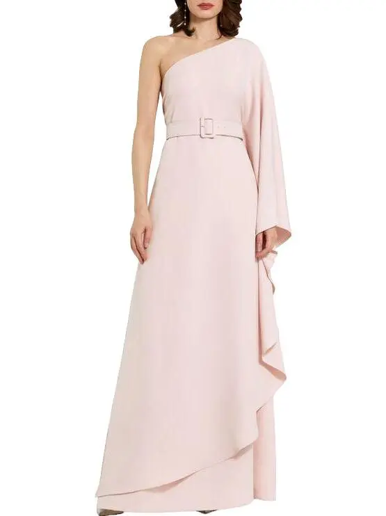 Mac Duggal Crepe One Sleeve Belted Kaftan Dress - Blush