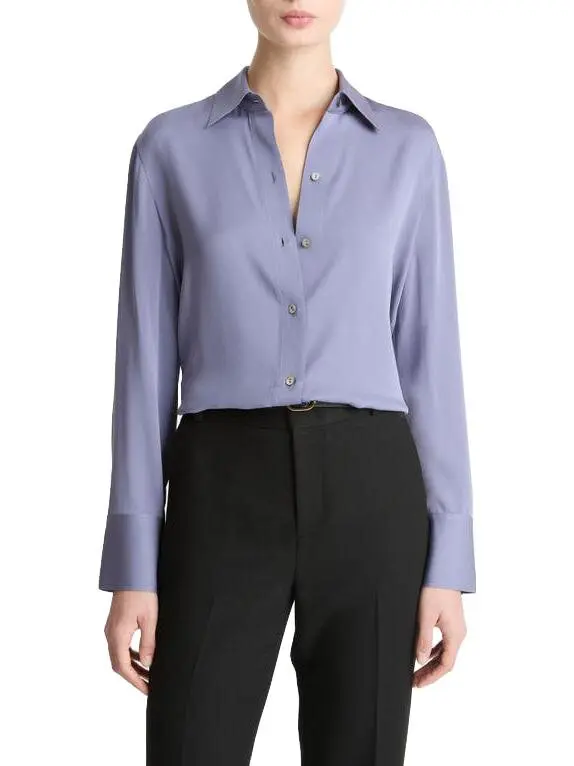 Vince Stretch Silk Button-up Shirt - Mauve Iris