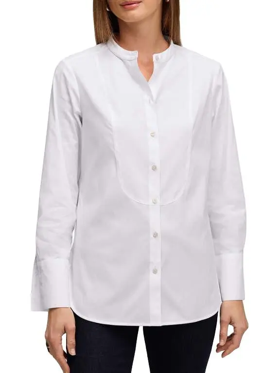 Foxcroft Kris Tux Bib Cotton Button-up Shirt - White