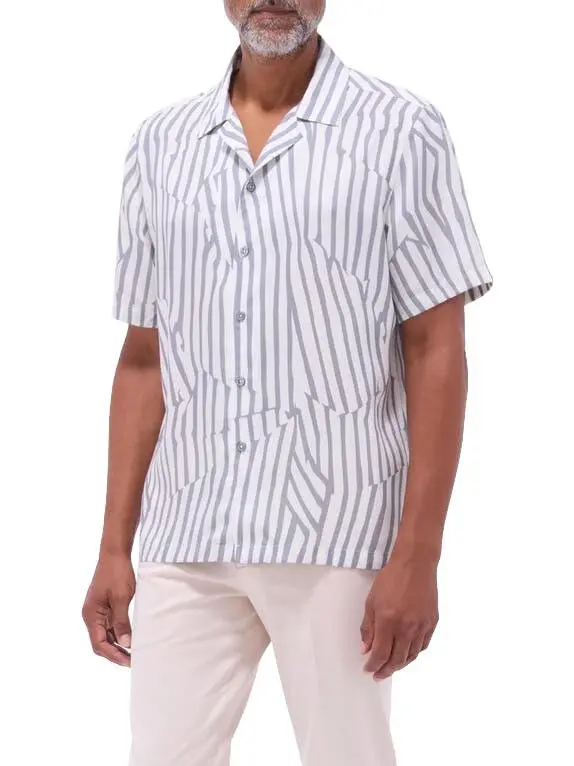 Bugatchi Jackson Stripe Lyocell Camp Shirt - Zinc