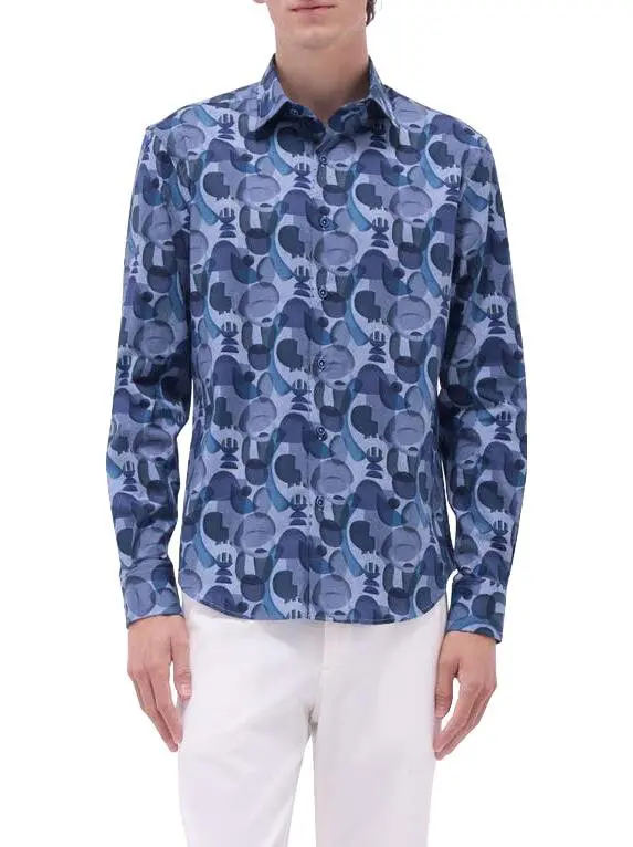 Bugatchi Julian Shaped Fit Stretch Cotton Button-up Shirt - Cobalt