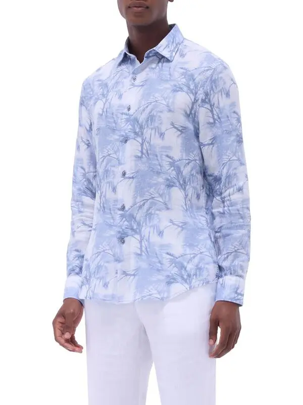 Bugatchi Julian Shaped Fit Linen Button-up Shirt - Steel