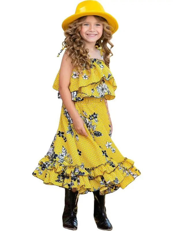 MIA BELLE GIRLS Ruffle Maxi Skirt Set - Yellow