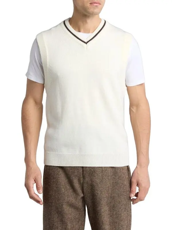 ELWOOD Townsend Tipped V-neck Sweater Vest - Off White
