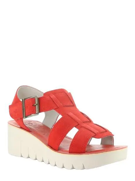 Fly London Yudd Platform Wedge Sandals - Scarlet