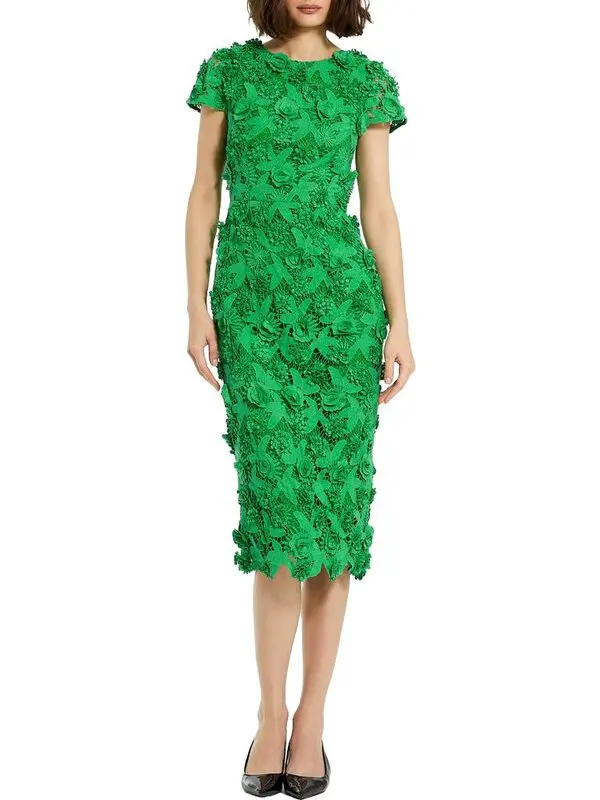 Mac Duggal Lace 3d Flower Fitted Midi Dress - Spring Green