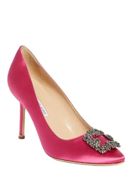 Manolo Blahnik Hangisi Crystal Buckle Pump - Dark Pink
