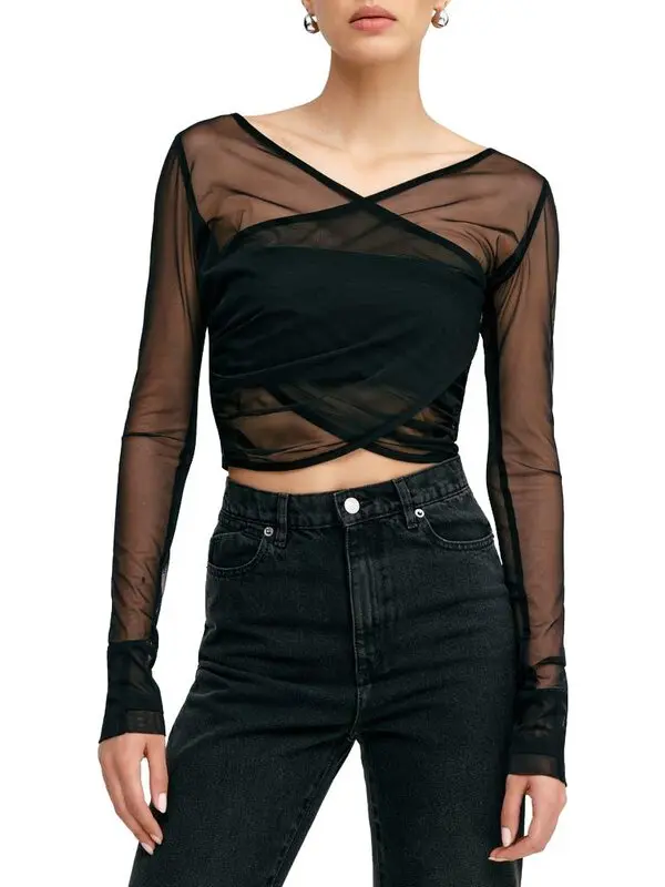 MARCELLA Britney Mesh Crop Top - Black