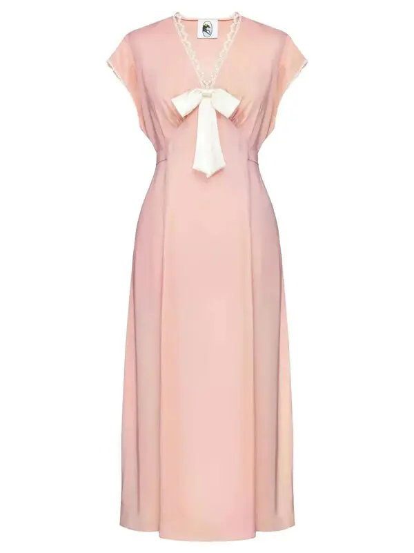 Sleeper Bow-detailing Satin Midi Dress - Pink