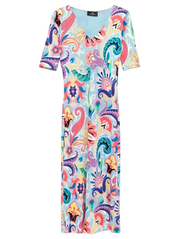 Etro Paisley Print Midi Dress - Blue