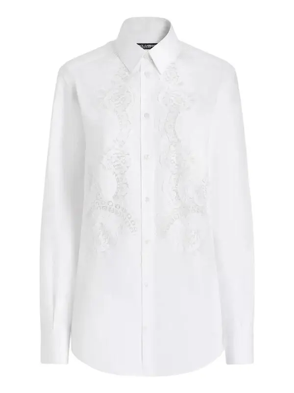 Dolce & Gabbana Lace-paneled Button-down Shirt - White