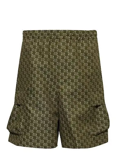 Gucci Regular-fit Monogram Cotton-jacquard Shorts - Green White Mc