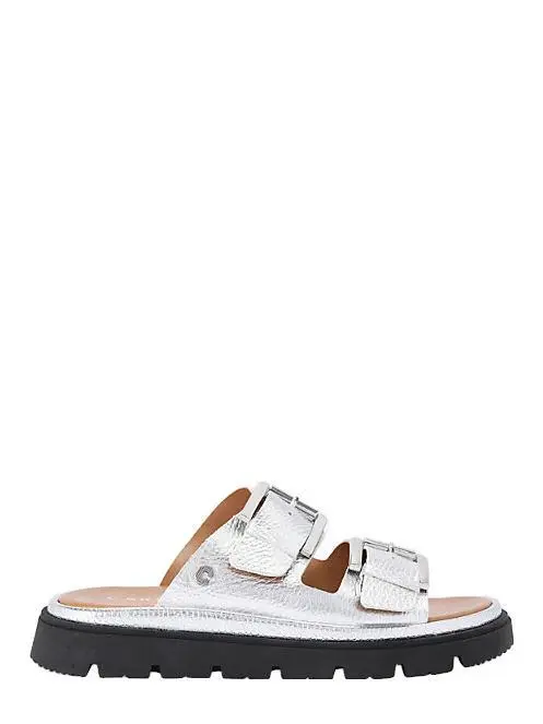 Carvela Pavilion Buckle-strap Metallic-leather Sandals - Silver