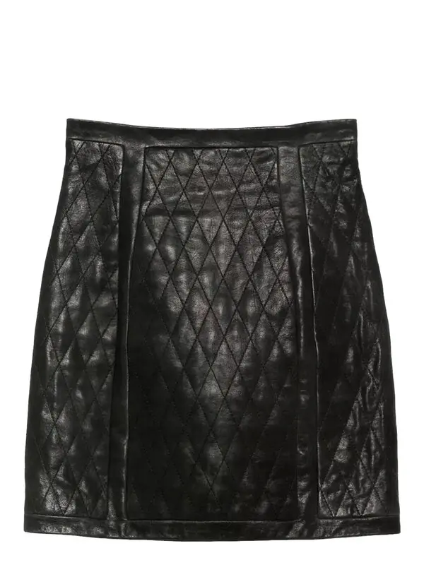 Balmain Quilted Leather Mini Skirt - Black