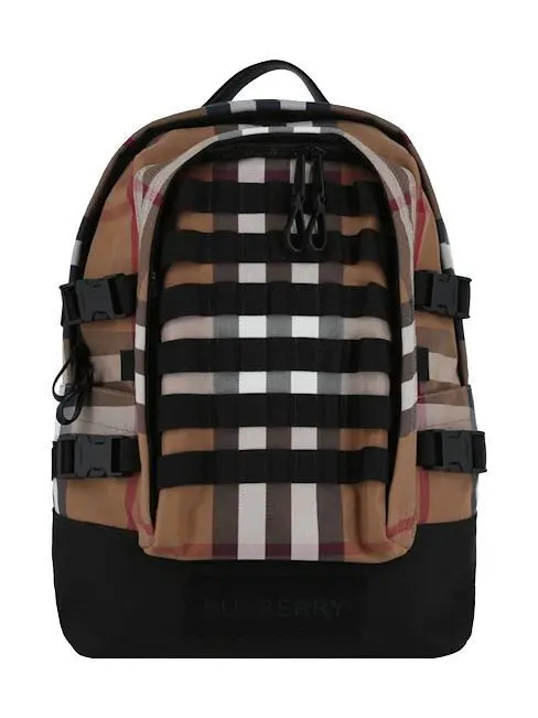 Burberry Check Print Backpack - Brown