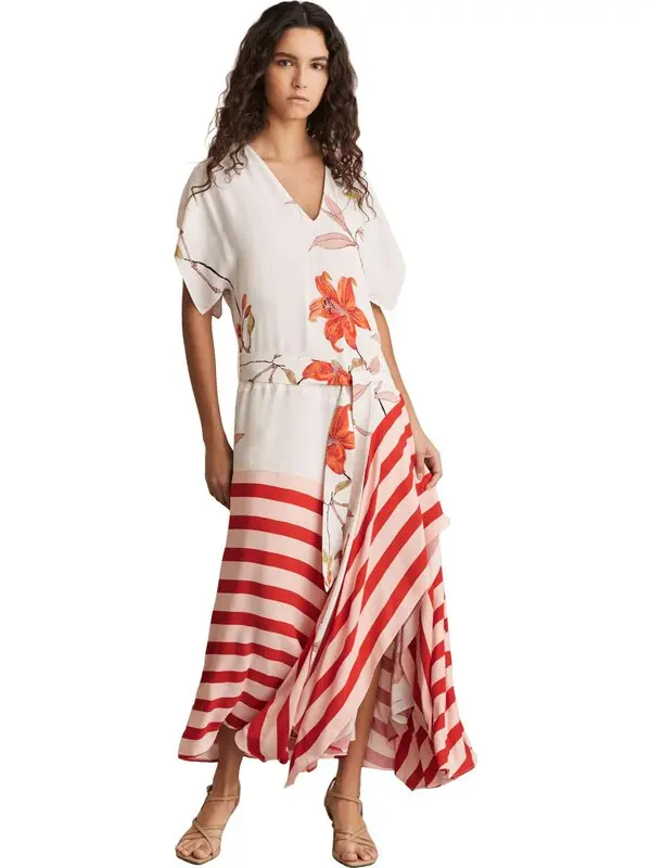 REISS Alicia Stripe-print Maxi Dress - Ivory/red