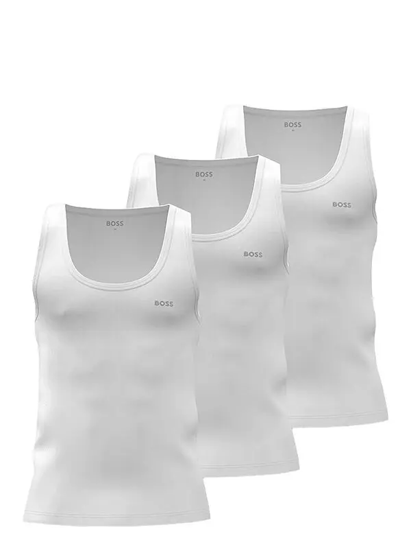 BOSS Ribbed Classic Tank Top, Pack Of 3 - White