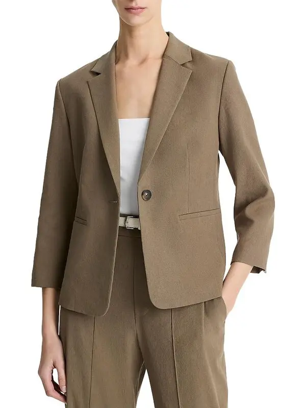 Vince Linen Blend Shrunken Blazer - Moss Smoke
