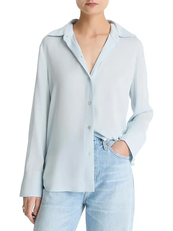 Vince Long Sleeved Silk Blend Button-down Blouse - Glacier