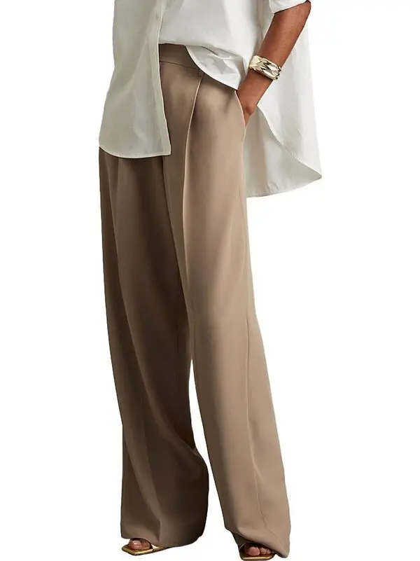 REISS Eden Wide Leg Trousers - Mink Neutral
