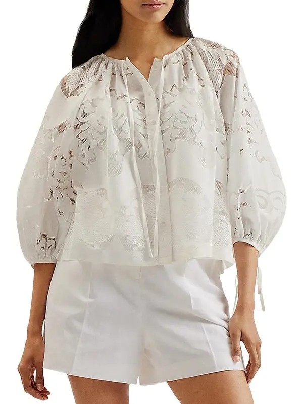 Ted Baker London Lace Puffed Sleeve Blouse - White