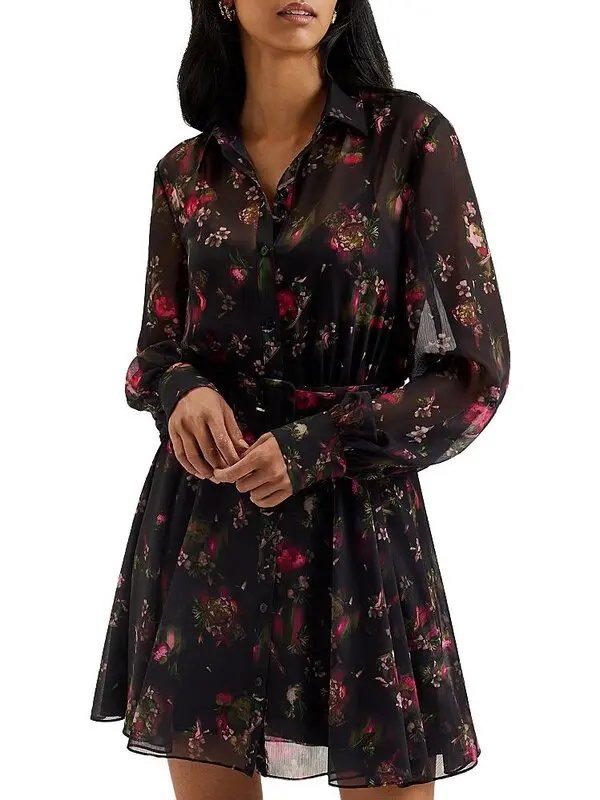 Ted Baker London Ebene Printed Button-down Shirt Dress - Black