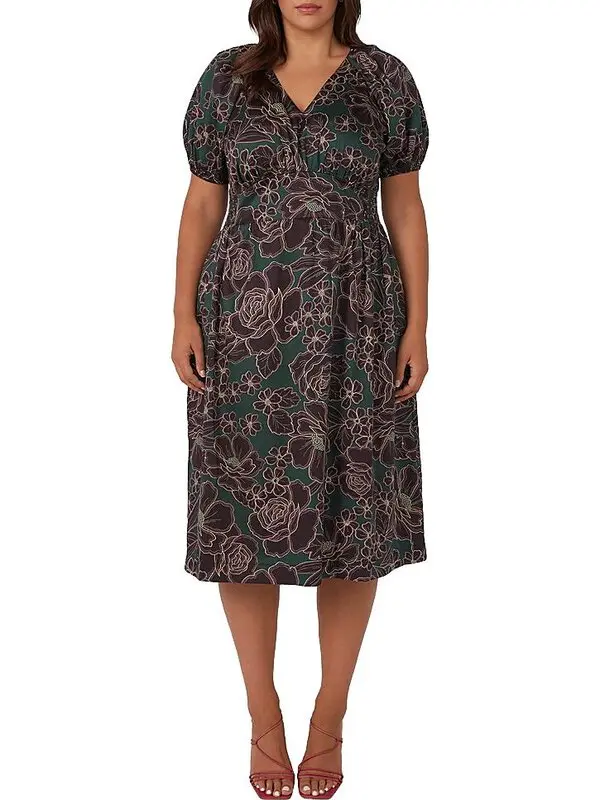 ESTELLE Wildflower Raglan Sleeve Midi Dress - Print