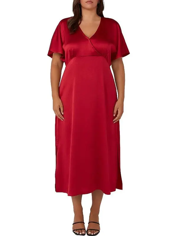 ESTELLE Artemis Satin Midi Dress - Crimson