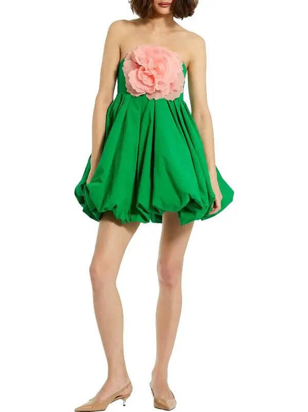 Mac Duggal Faille Strapless Mini Dress With Flower Detail - Spring Green