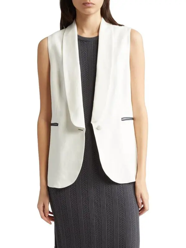 Eleventy Shawl Collar Vest - White