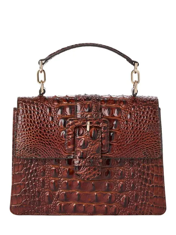 Brahmin Small Hallie Croc Embossed Satchel - Pecan