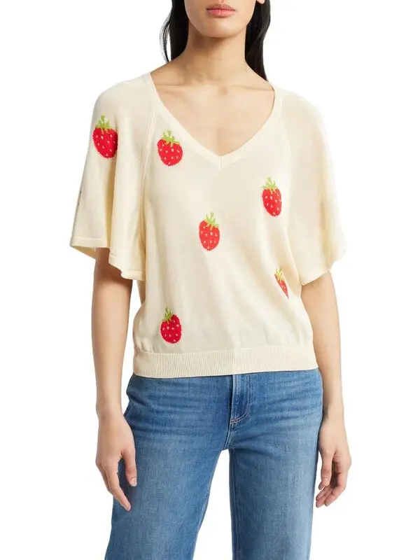 Wit & Wisdom V-neck Batwing Lemon Sweater - Pale Oak