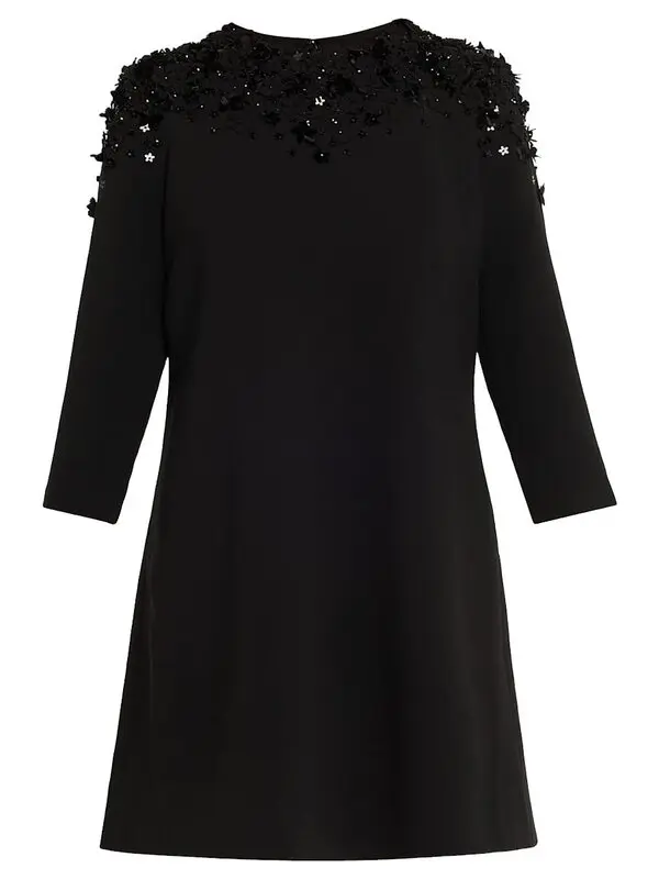Rickie Freeman For Teri Jon A-line Crepe Dress With Floral Applique - Black
