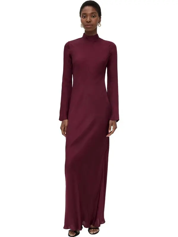 Hemant & Nandita Bias Cut Maxi Dress With Mock Neck - Burgundy