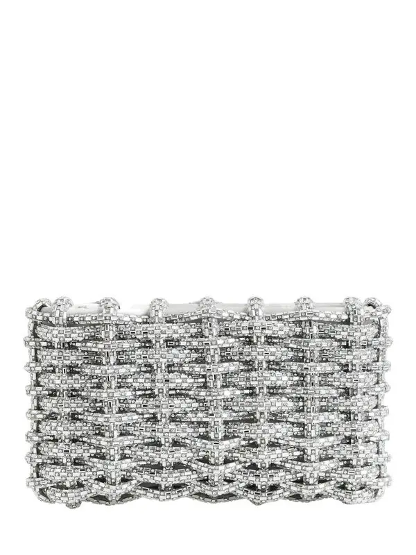 Simkhai Morgan Rhinestone Embellished Woven Clutch - Silver