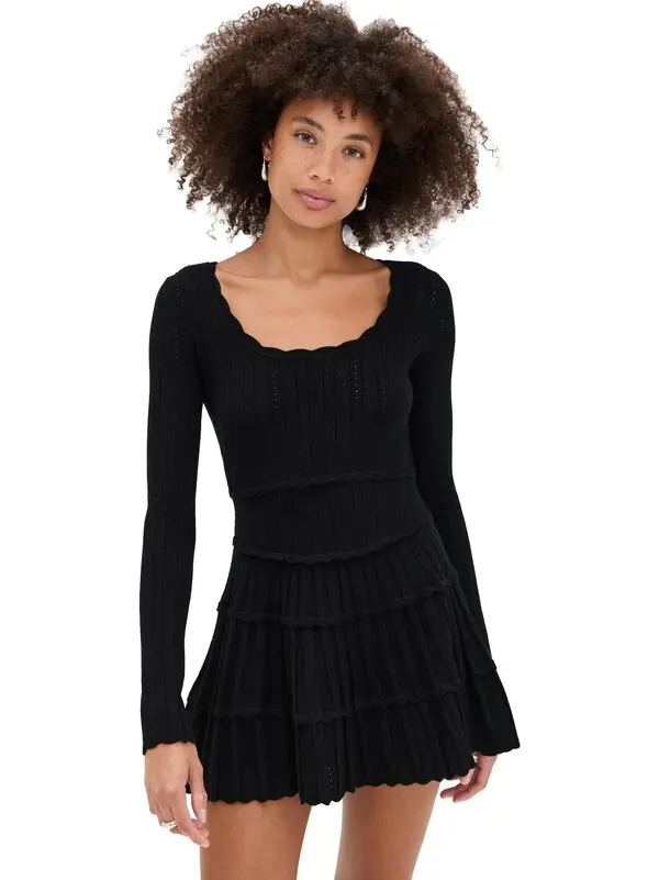 LoveShackFancy Pointelle Knit Mini Dress - Black