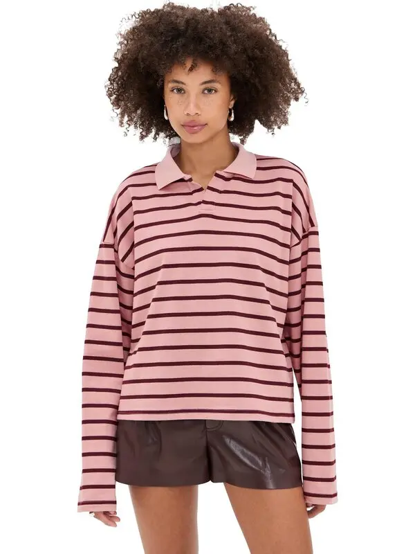 Lioness Striped Ribbed Knit Top - Burgundy Blush Stripe