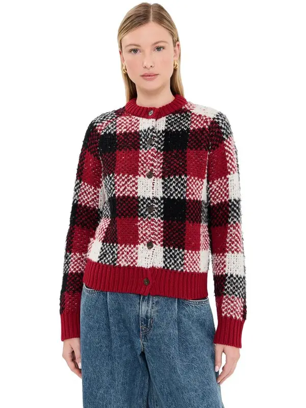 Guest In Residence Buffalo Plaid Cardigan - Ruby Combo